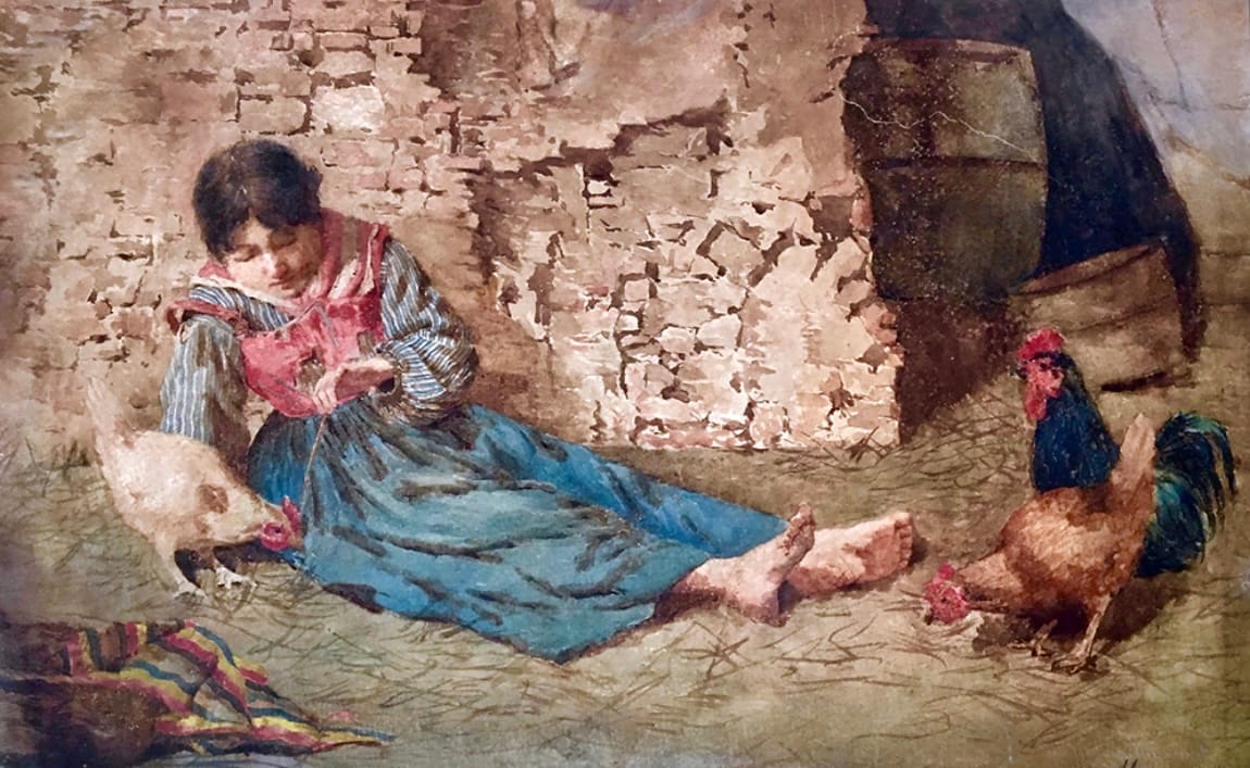 Daniel Hernández [1856-1932] Peruvian artist : Young girl seated in a ...