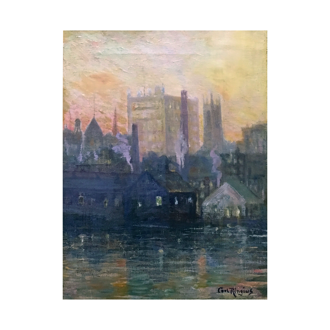 Carl Ringius [1879-1950] : Cityscape along the River, ca.1920s. – David ...