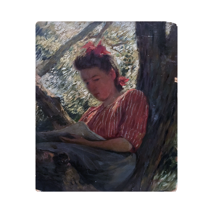 Joseph Henry Hatfield [1863-1928] American artist : Reading in a tree ...