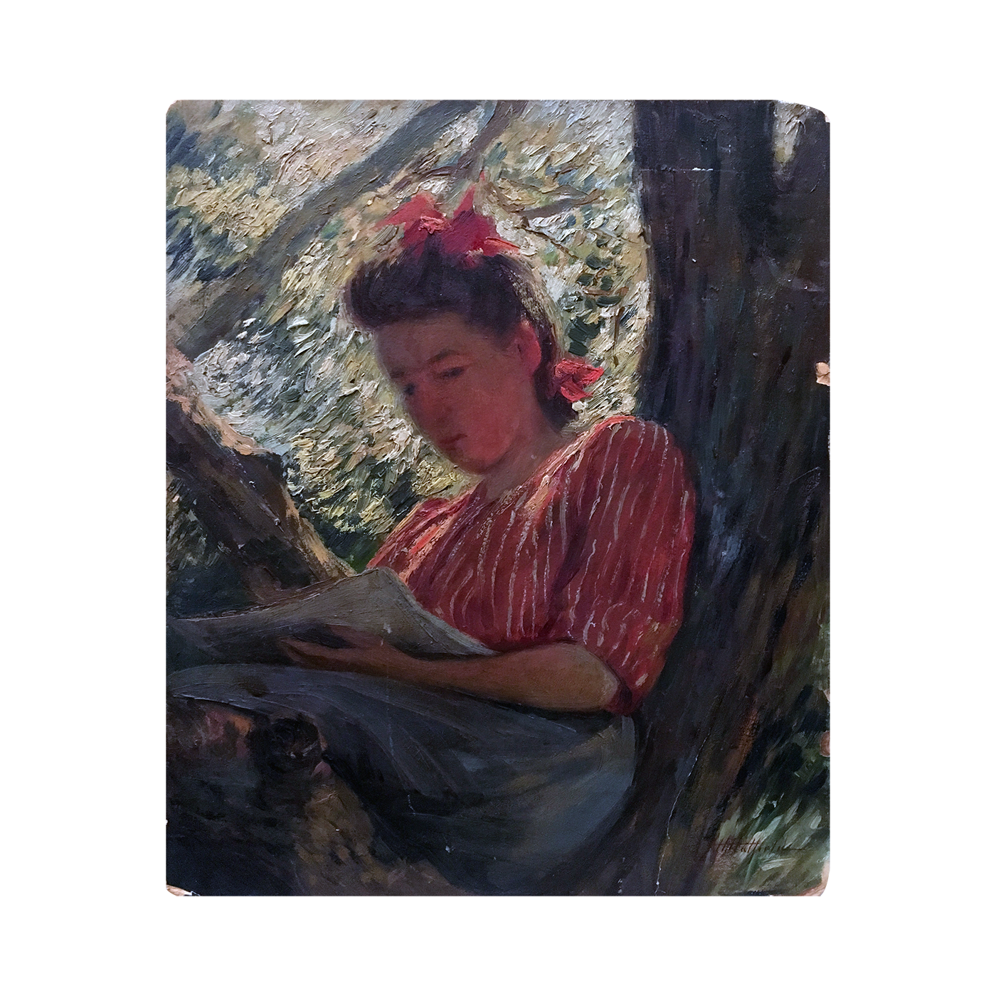 Joseph Henry Hatfield [1863-1928] American artist : Reading in a tree ...